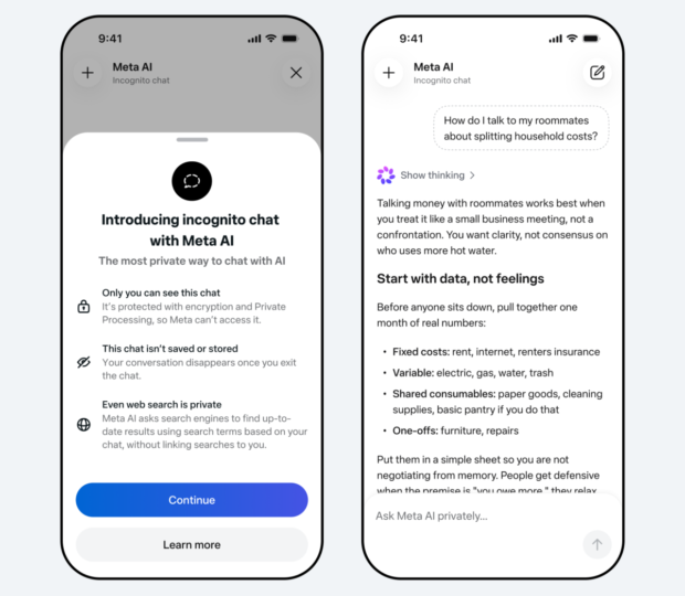 Private KI-Chats auf Whatsapp: Meta führt Inkognito-Modus ein